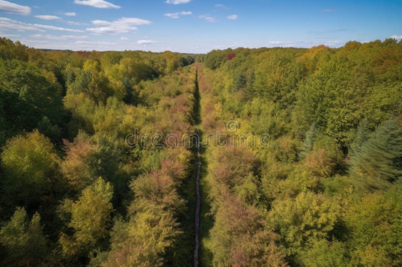 Bird S-eye View of Forest Trail with Clear Blue Skies Stock Photo ...
