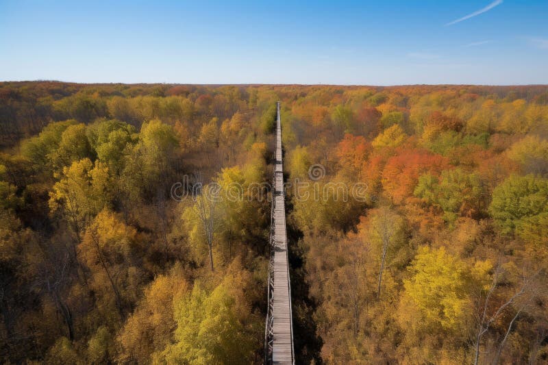 Bird S-eye View of Forest Trail with Clear Blue Skies Stock ...