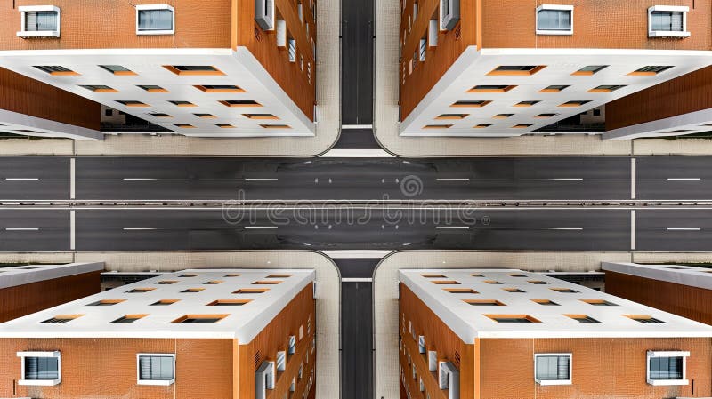 A Bird S-eye View of a Four-way Street Intersection with Four Identical ...