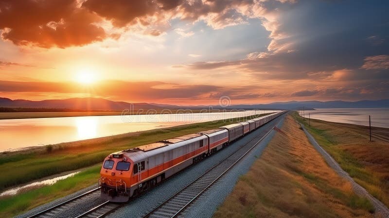 A Bird S-eye View of a Freight Train Crossing a Massive Bridge ...