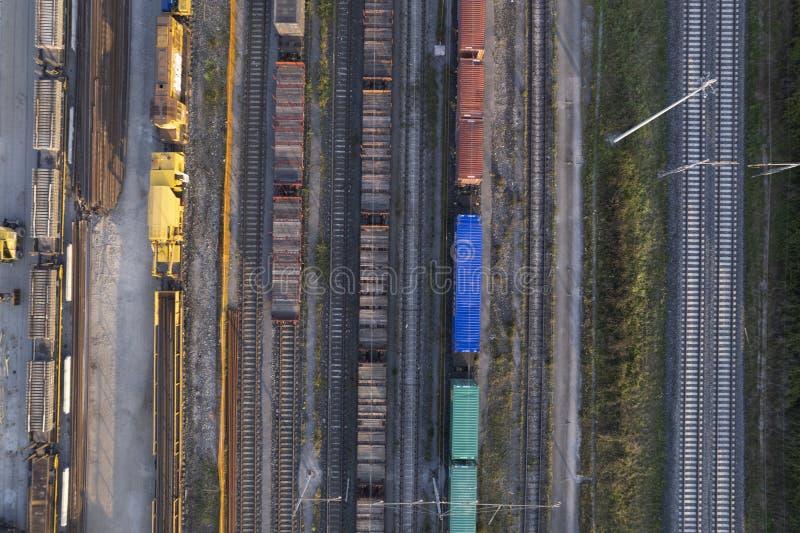 Aerial Documentation of a Railway Freight Yard Stock Image - Image of ...