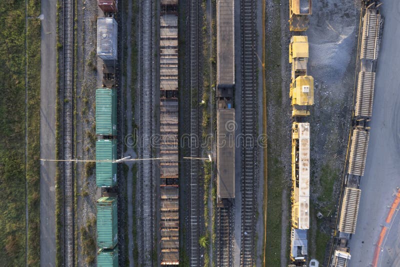 Aerial Documentation of a Railway Freight Yard Stock Photo - Image of ...