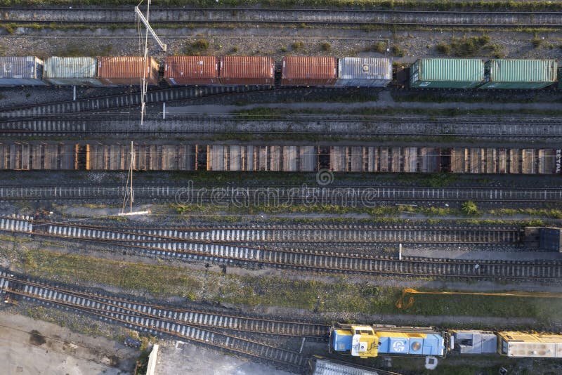Aerial Documentation of a Railway Freight Yard Stock Image - Image of ...