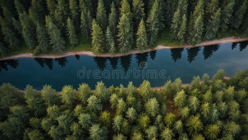 Bird S Eye View of Green Forest Texture with a River Flowing through it ...