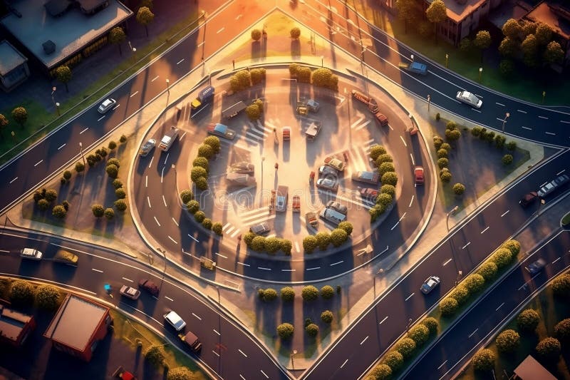 Bird S-eye View of Highway Intersection with Crossroads. AI Stock ...