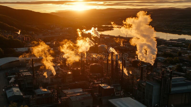 Bird S-Eye View of Industrial Pollution and Chimney Emissions Stock ...