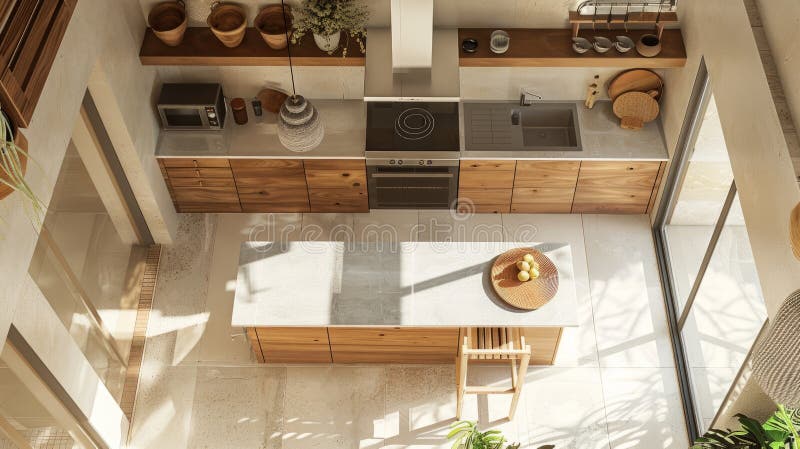 Bird S Eye View of Modern Kitchen Stock Illustration - Illustration of ...