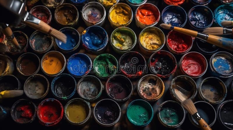 A Bird S-eye View of a Paint Brush Amidst an Array of Vibrant Sample ...
