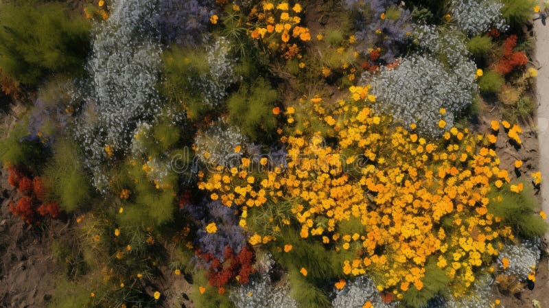 A Bird S-eye View of a Patch of Wildflowers, Creating a Tapestry of ...