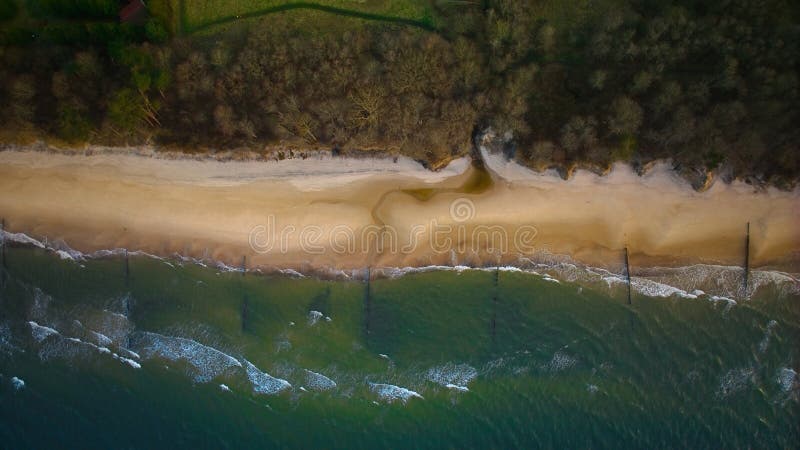 Bird S-eye View: Quiet Beach, Shimmering Sea Stock Photo - Image of ...