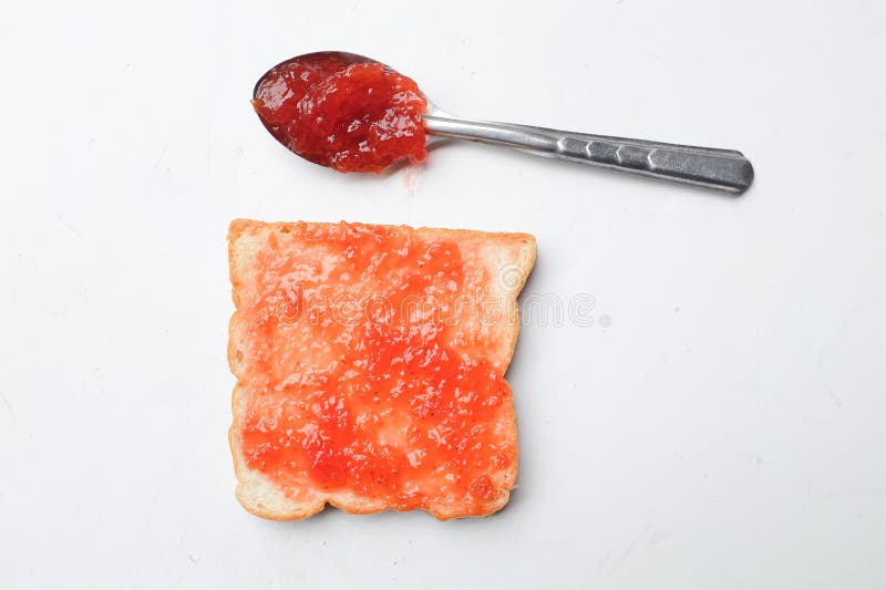 Strawberry Jam, Fresh Red Berries in a Spoon Spread Slice of Bread ...