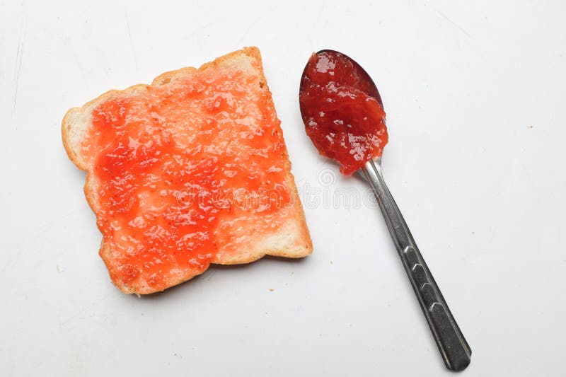 Strawberry Jam, Fresh Red Berries in a Spoon Spread Slice of Bread ...