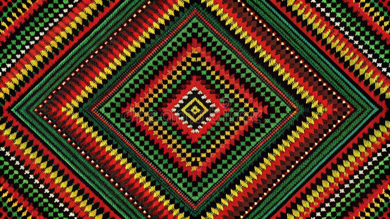 Bird S-Eye View Red, Green, Yellow Embroidery Stitchwork, Geometric ...