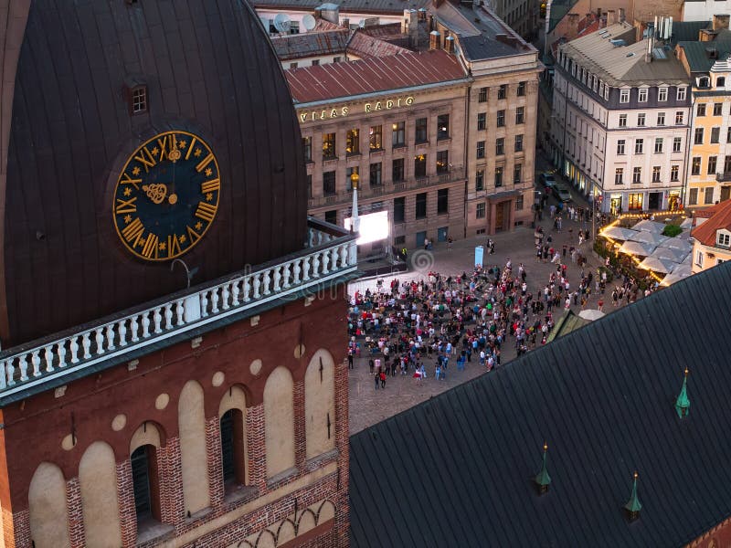 Aerial View of Riga Cathedral and Crowd in Riga, Latvia Stock Photo ...