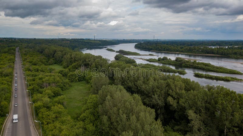 Bird`s-eye View of the River and the Parallel Road Stock Image - Image ...