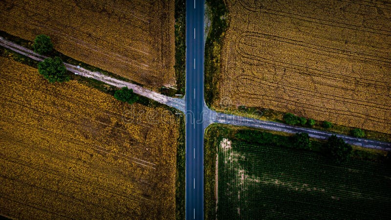 Bird S Eye View of a Road in Agricultural Fields Stock Image - Image of ...