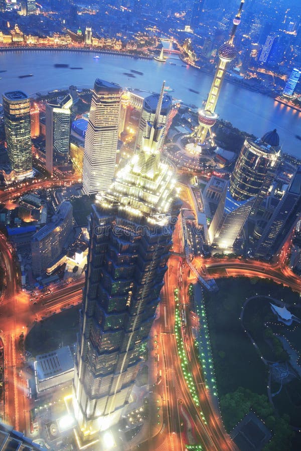 Bird S Eye View of Shanghai Pudong at Night Stock Photo - Image of ...