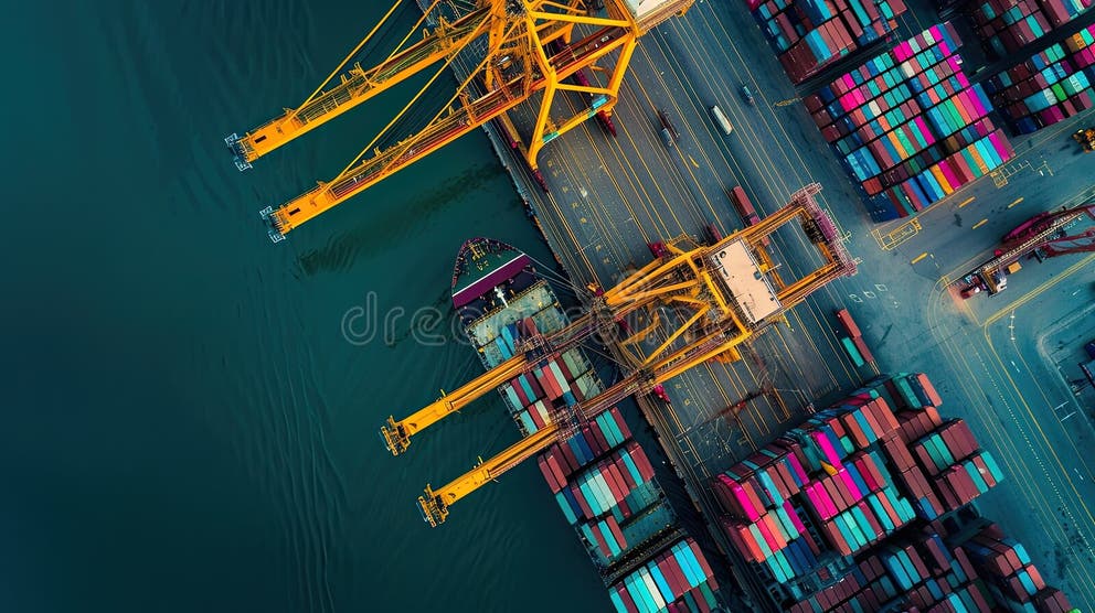 A Bird S-eye View Shows the Structure of the Seaport S Cargo Berth with ...
