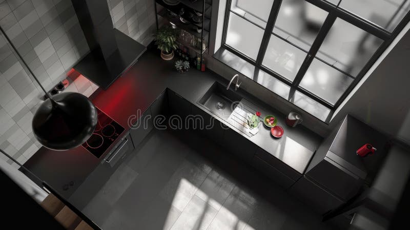 Bird S Eye View of Sleek Modern Kitchen Stock Illustration ...