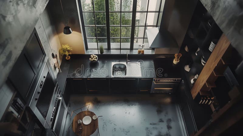 Bird S Eye View of Sleek Modern Kitchen Stock Illustration ...