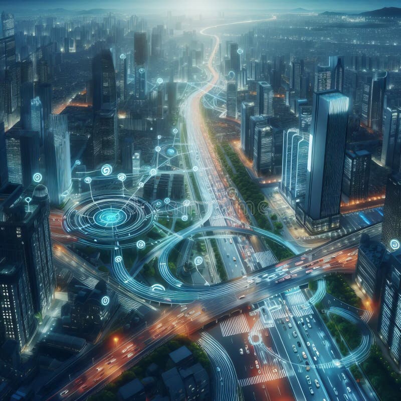 Bird S Eye View of Smart City with Traffic Flow Visualization Ae Stock ...