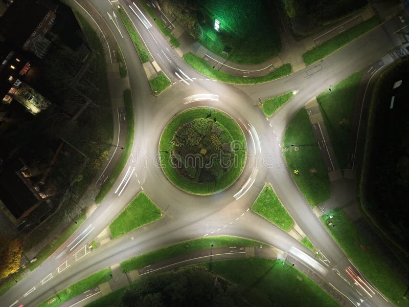 Bird S Eye View of Traffic on a Glowing Crossroad at Night Stock Image ...