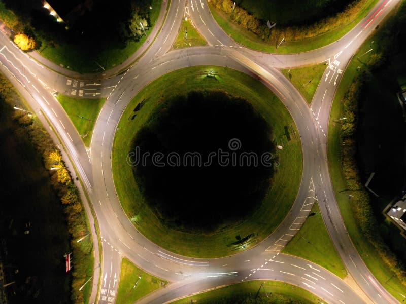 Bird S Eye View of Traffic on a Glowing Roundabout at Night Stock Image ... Bird S Eye View of Traffic on a Glowing Roundabout at Night Stock Image ...