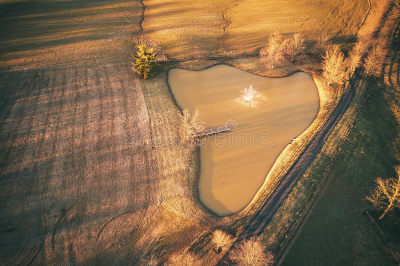 Bird S Eye View of a Wooden Dock Over a Small Lake in the Fall Stock ...