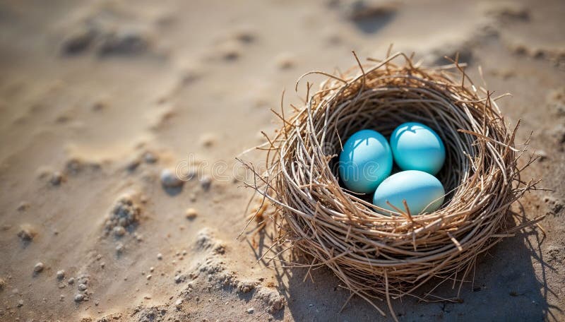 Bird S Nest with Blue Eggs on Sand. Stock Illustration - Illustration ...