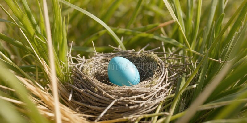 A Bird S Nest with a Single Blue Egg Teetering on Its Side Amidst the ...