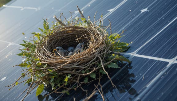 A Bird S Nest on Solar Panels Stock Photo - Image of leaf, animal ...