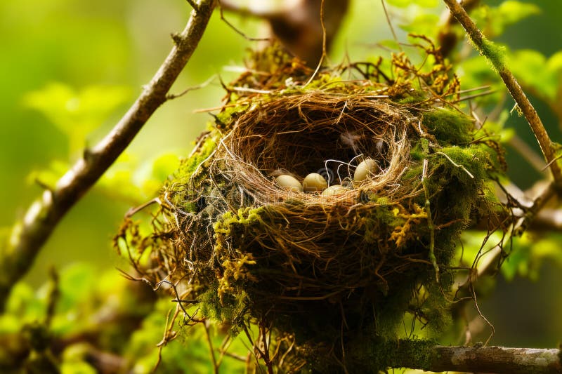 Bird S Nest with Three Eggs in the Middle of Tree. Generative AI Stock ...