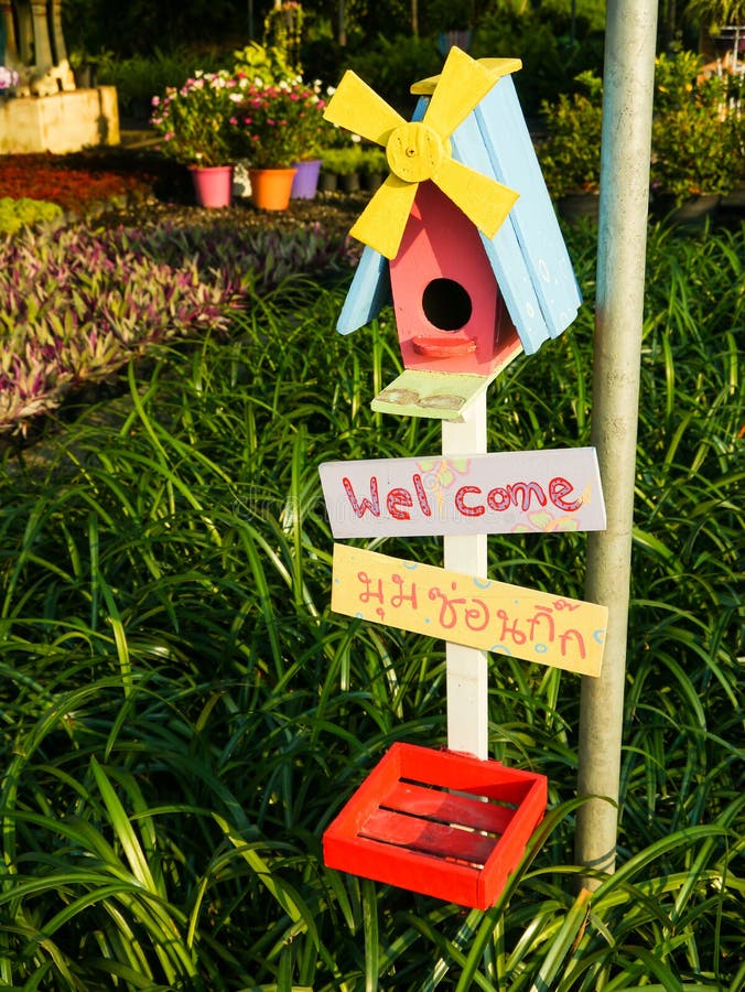 Bird S Nest on the Wood Post Stock Image - Image of material, home ...
