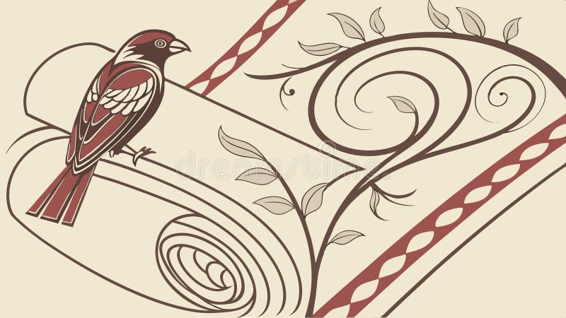 Bird on Scroll Illustration, Nature Bird Art, Vintage Scroll, Avian ...