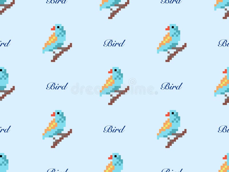 Bird Seamless Pattern on Blue Background. Pixel Style Stock ...