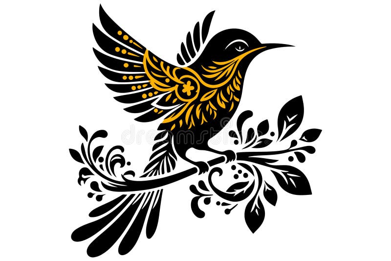 Bird Set on a Branch Vector Stock Vector - Illustration of feather ...