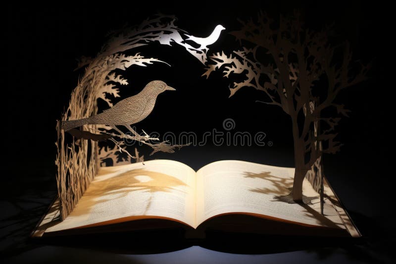 A Bird Shadow Puppet Cast on an Open Book Stock Image - Image of ...