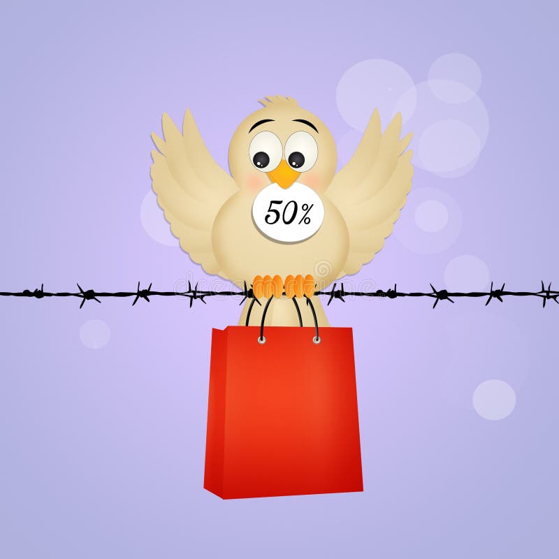 Bird with shopping bag stock illustration. Illustration of beak - 79665891