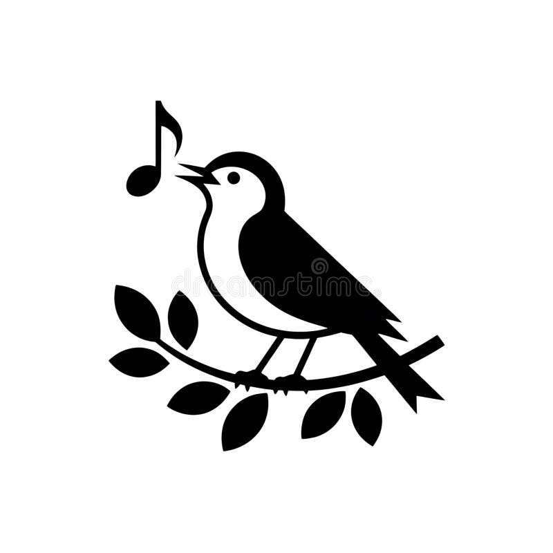 Singing Bird on Branch Nature Music Note Black Silhouette Illustration ...
