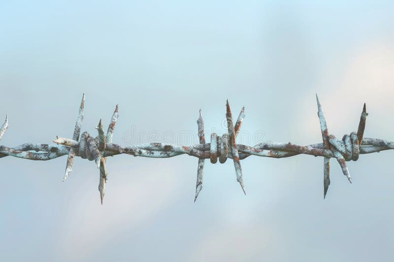A Bird Sits on the Top of Barbed Wire, Surrounded by Open Space Stock ...