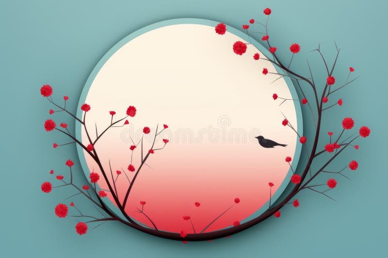 A Bird is Sitting on a Branch in a Round Mirror Stock Illustration ...