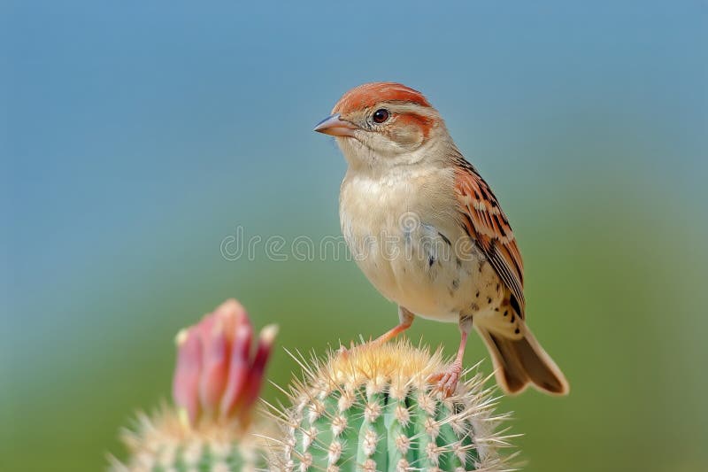 Bird Sitting on Cactus while Sunlight Highlights Its Feathers in a ...