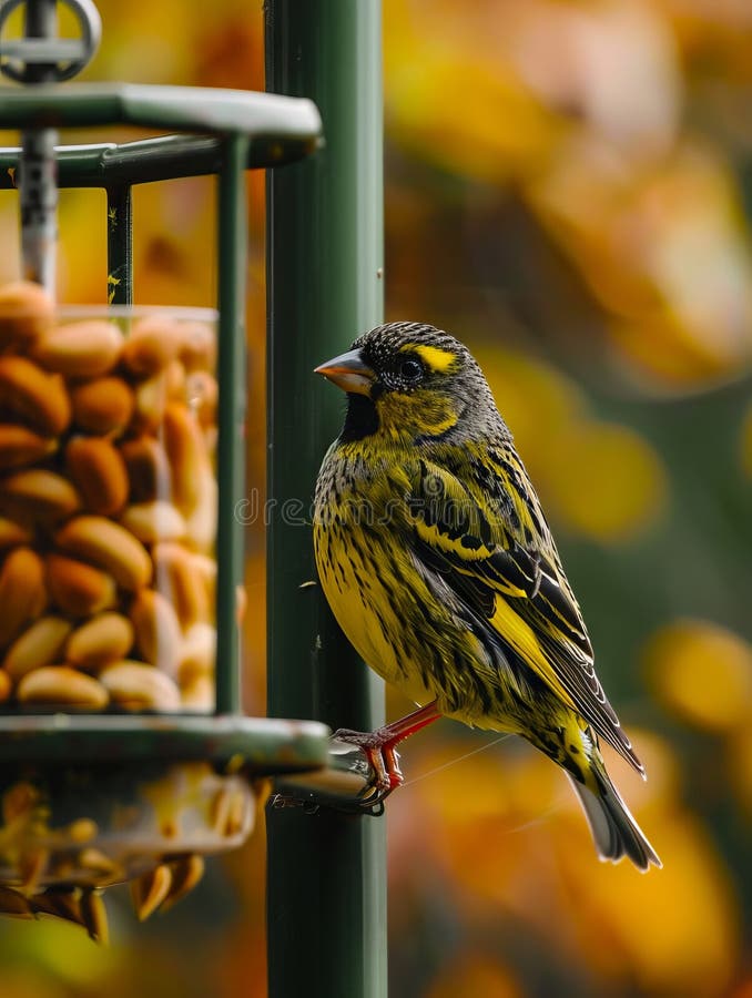 A Bird is Sitting on a Feeder with Nuts Stock Image - Image of feeder ...