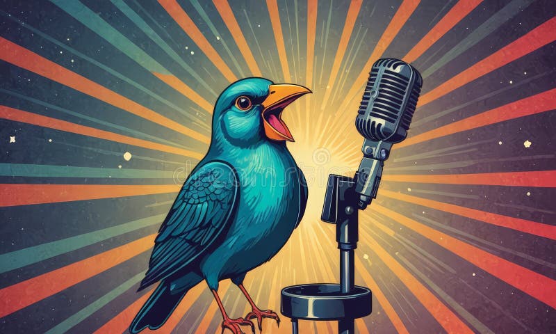 Bird Sitting on Microphone with Bright Background Stock Illustration ...