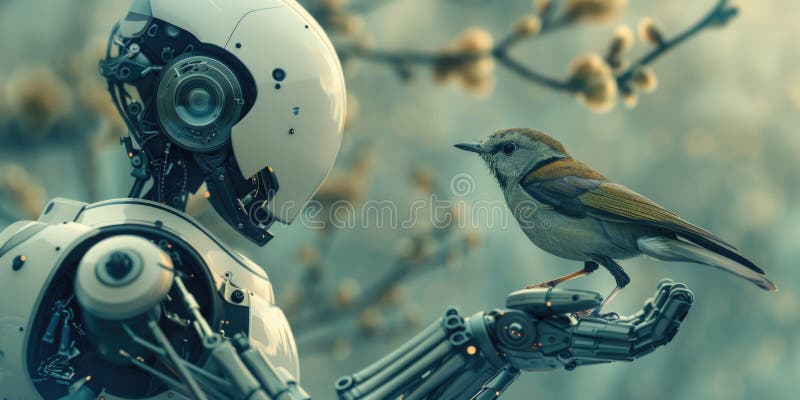 A Bird Sitting on a Robotic Arm. Perfect for Technology Concepts Stock ...