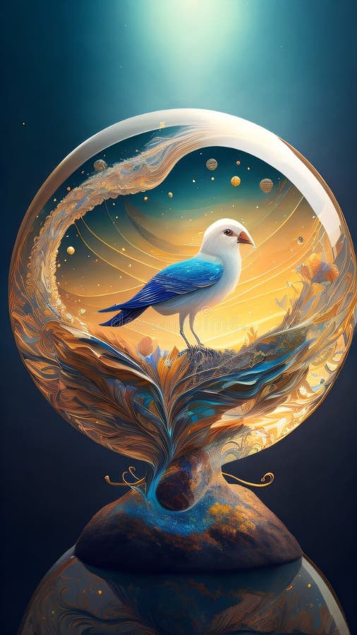 A Bird Sitting on a Rock in the Moonlight by a Sun Stock Illustration ...