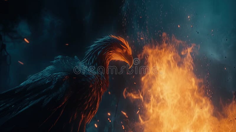 A Bird Sitting on Top of a Fire in a Forest Stock Illustration ...