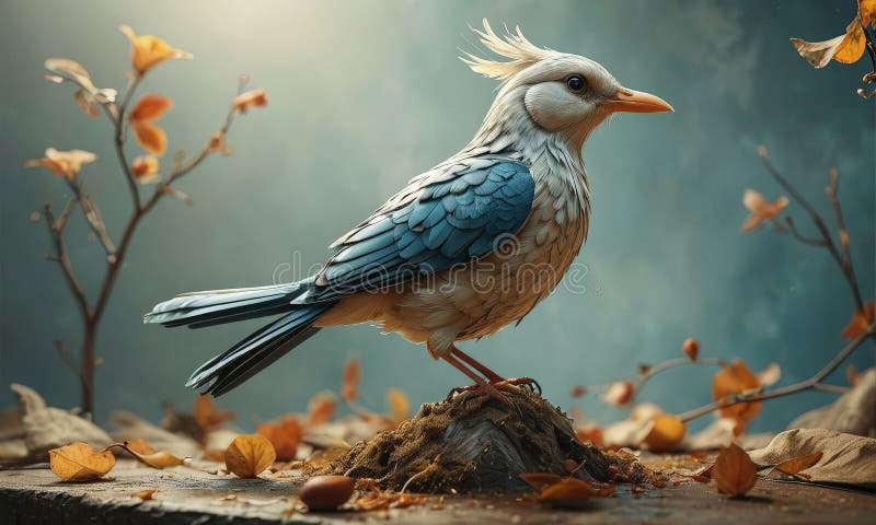 Bird Sitting on Tree Stump in the Fall Stock Illustration ...