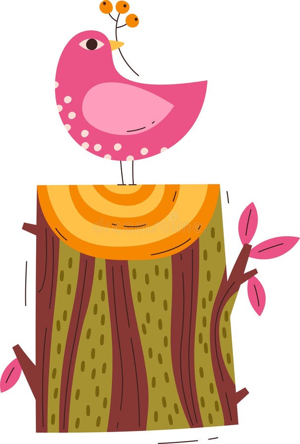 Bird Sitting on Tree Stump stock vector. Illustration of colorful ...
