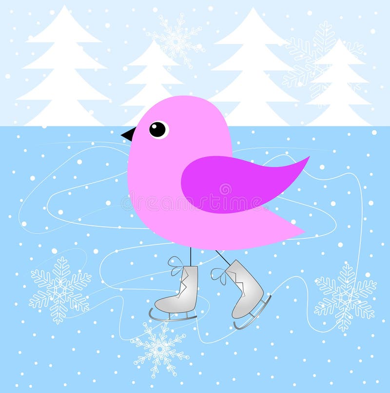 The Bird Skating on the Ice Stock Vector - Illustration of snow, pink ...